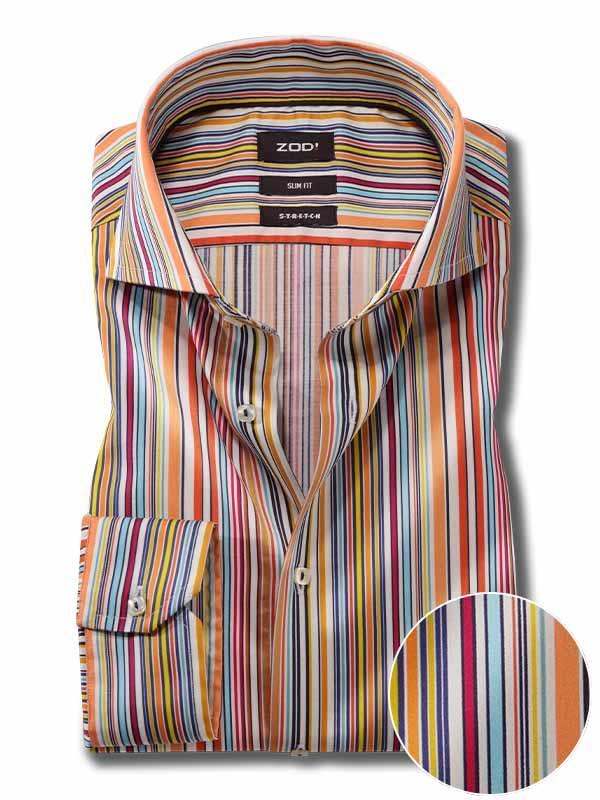 Buy Lorenzo Orange Blended Slim Fit Striped Shirt | Zodiac – Zodiac ...