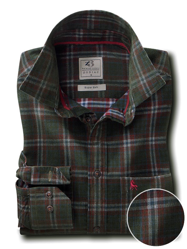 Conners Corduroy Green Check Full Sleeve Tailored Fit Casual Cotton Sh ...