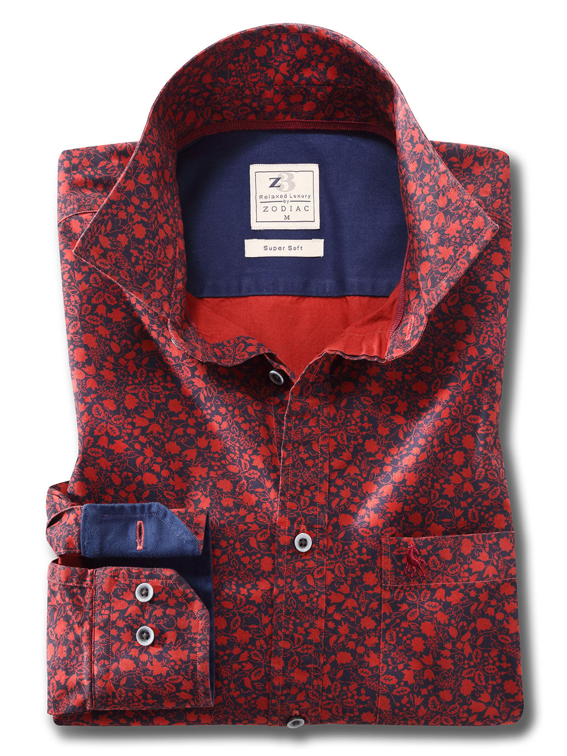 Collins Red Printed Full Sleeve Tailored Fit Casual Cotton Shirt ...