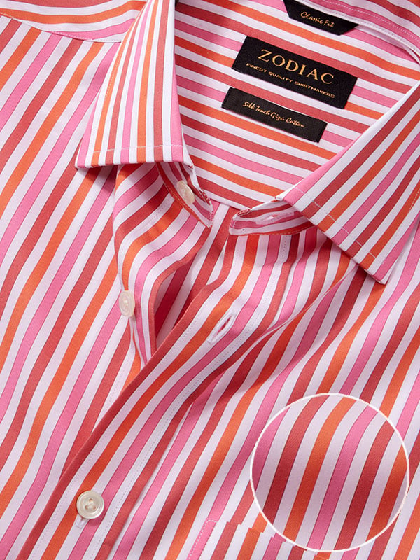 Buy Vivace Red Striped Full Sleeve Single Cuff Classic Fit Semi Formal ...